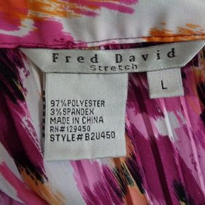 Fred David | Tops | Fred David Stretch Womens Pink Red Blouse Button L ...